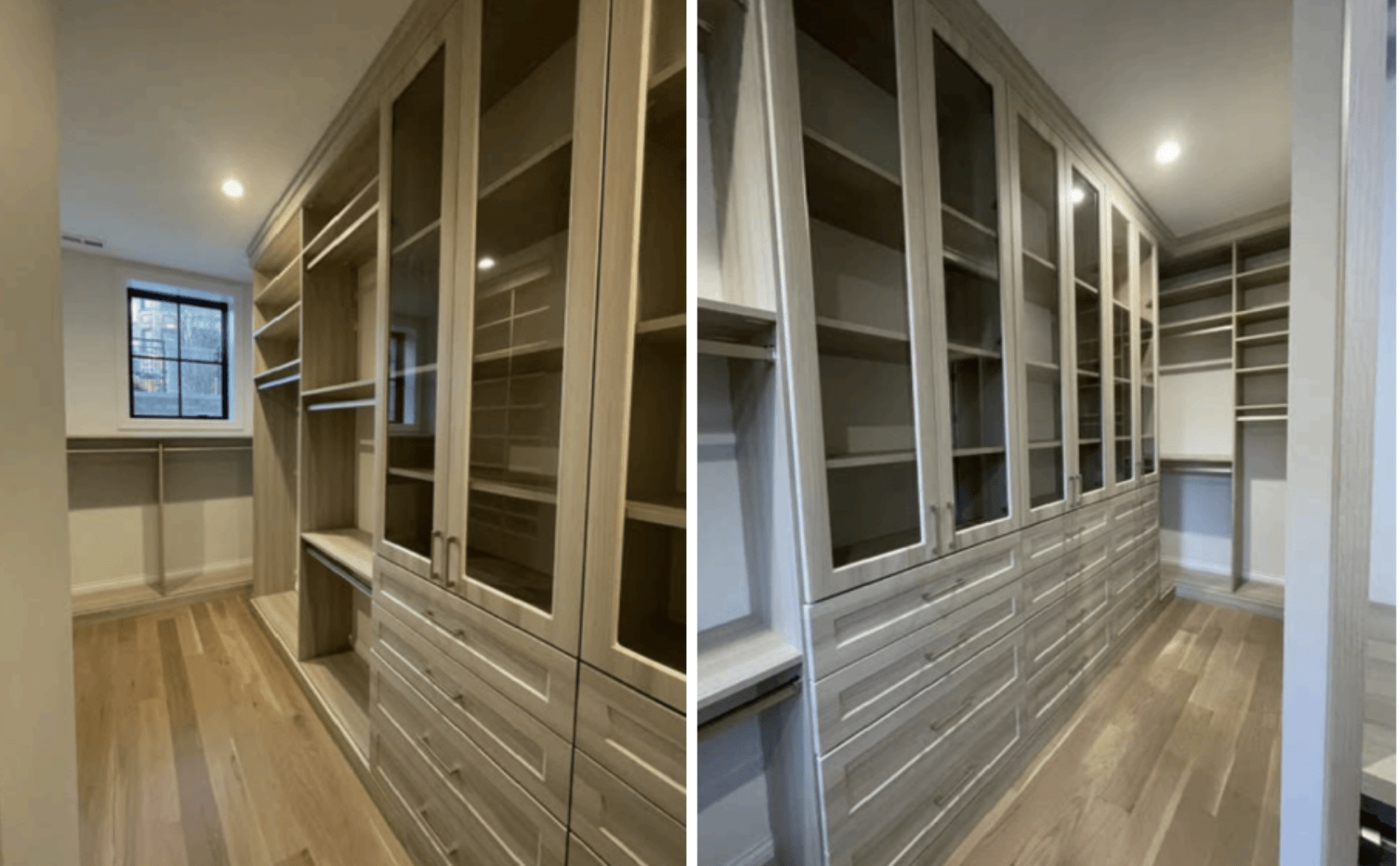 Crown-to-Ceiling Shelving with Glass Inserts - Chicagoland Home Products